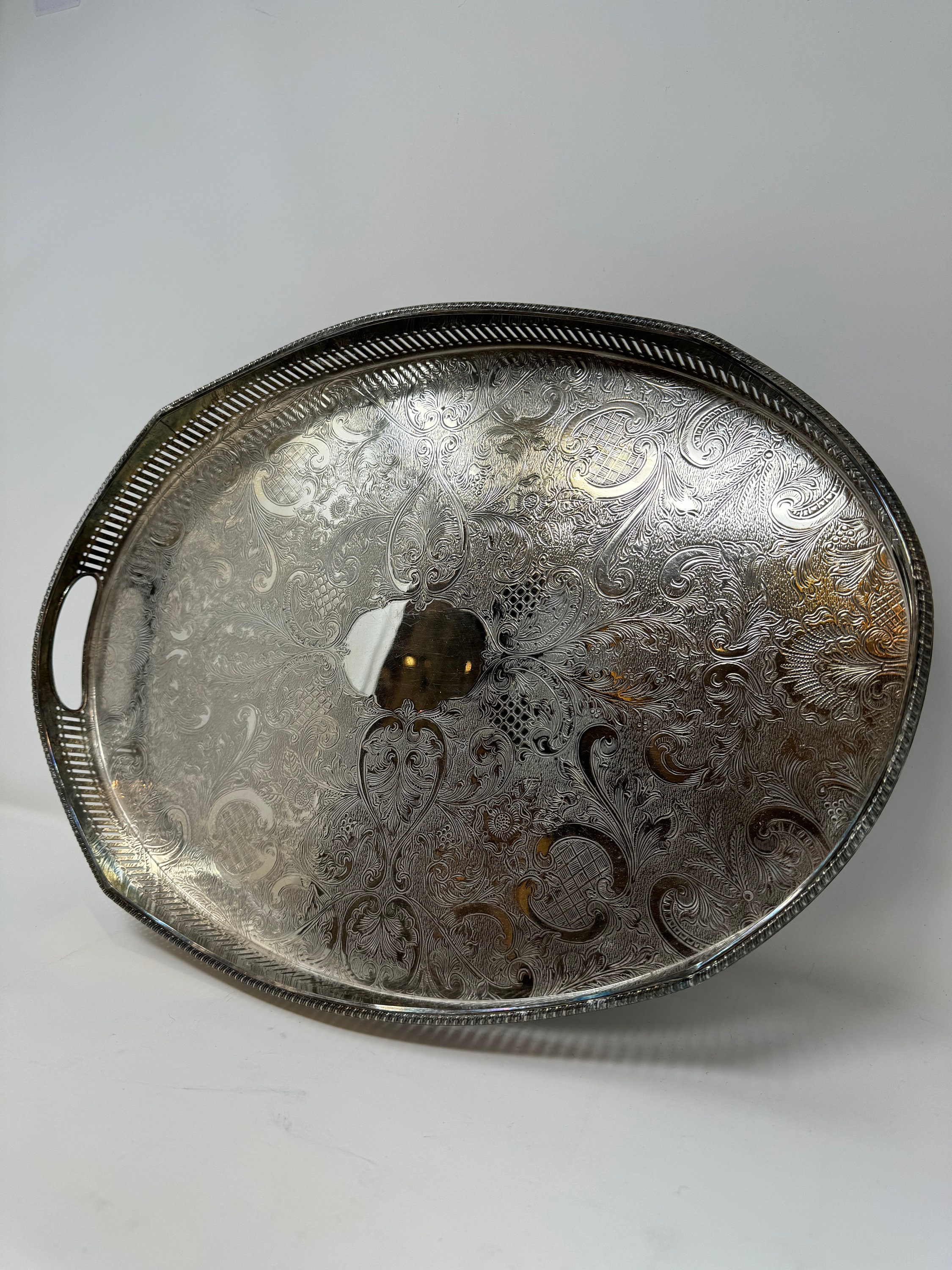 Antique Engraved Sheffield England Silver Plated Gallery Serving Tray ...