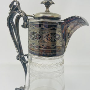 Victorian Crystal and Silver Decanter Etched Crystal Hand Blown Ewer - Etsy