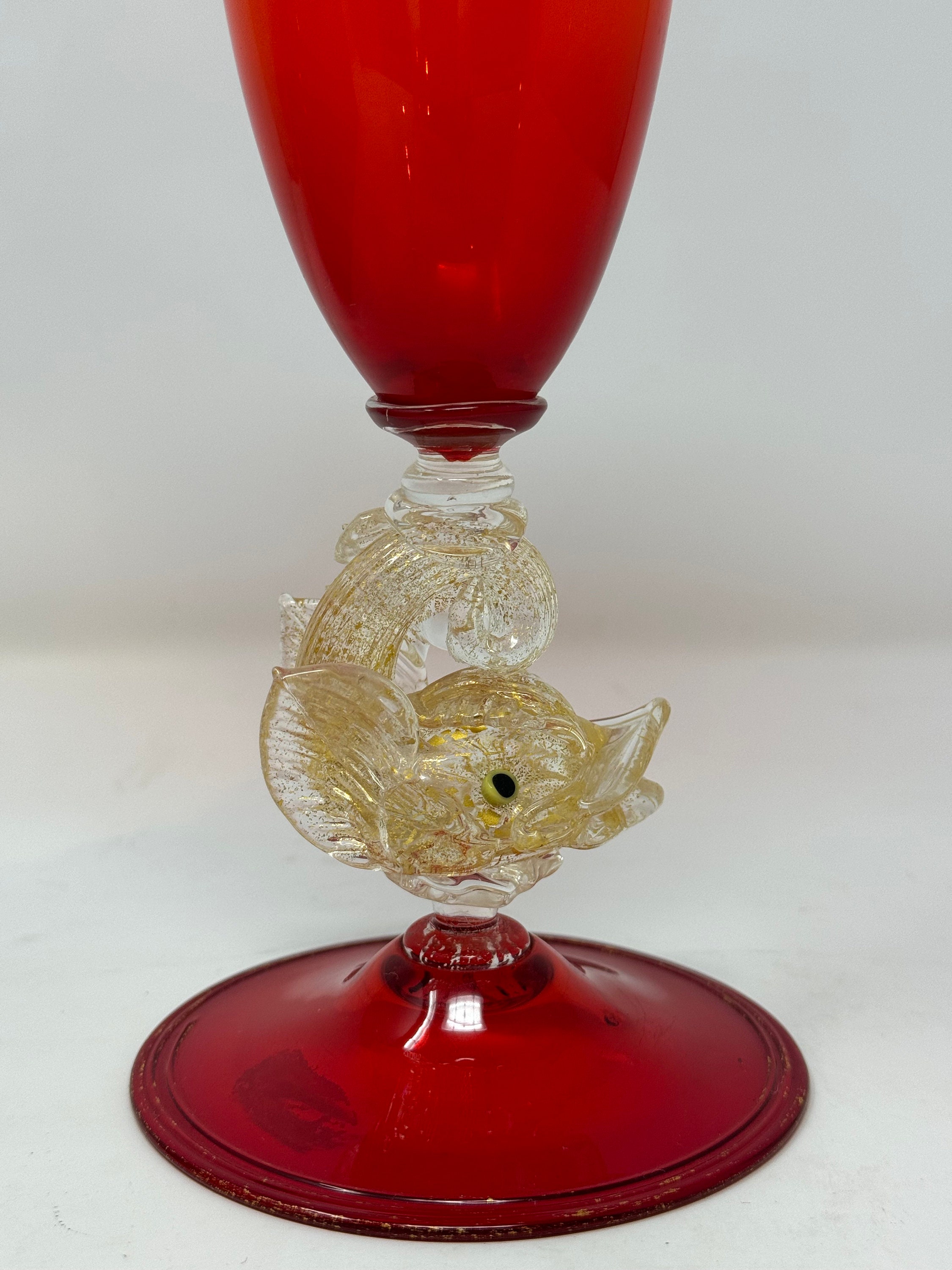 Antique Murano Glass Fish Ruby Red Gold Flecks Vase Venetian Hand Blown ...