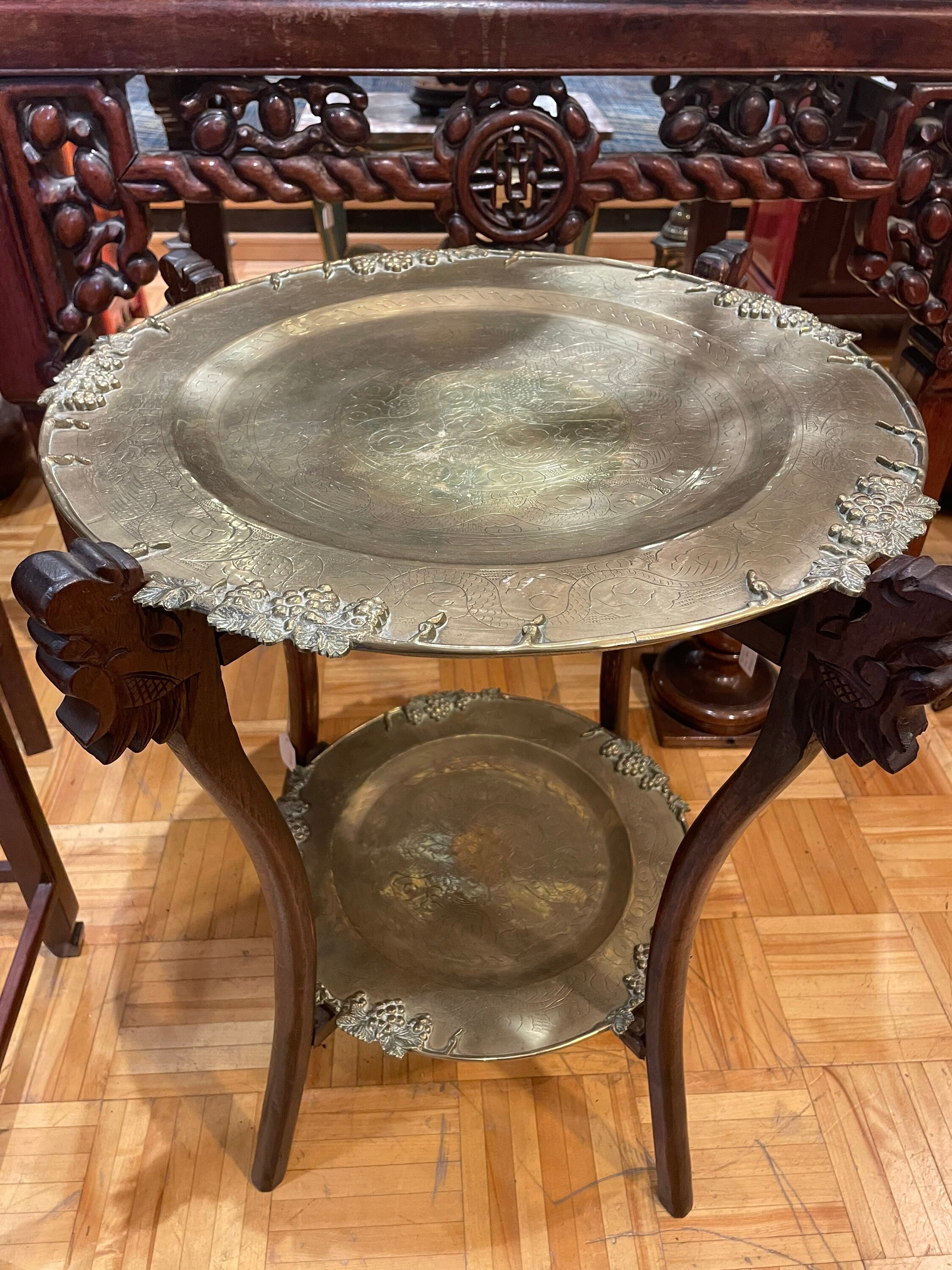 Antique Chinese Two Tiered Brass Folding Table With Engraved Trays - Etsy