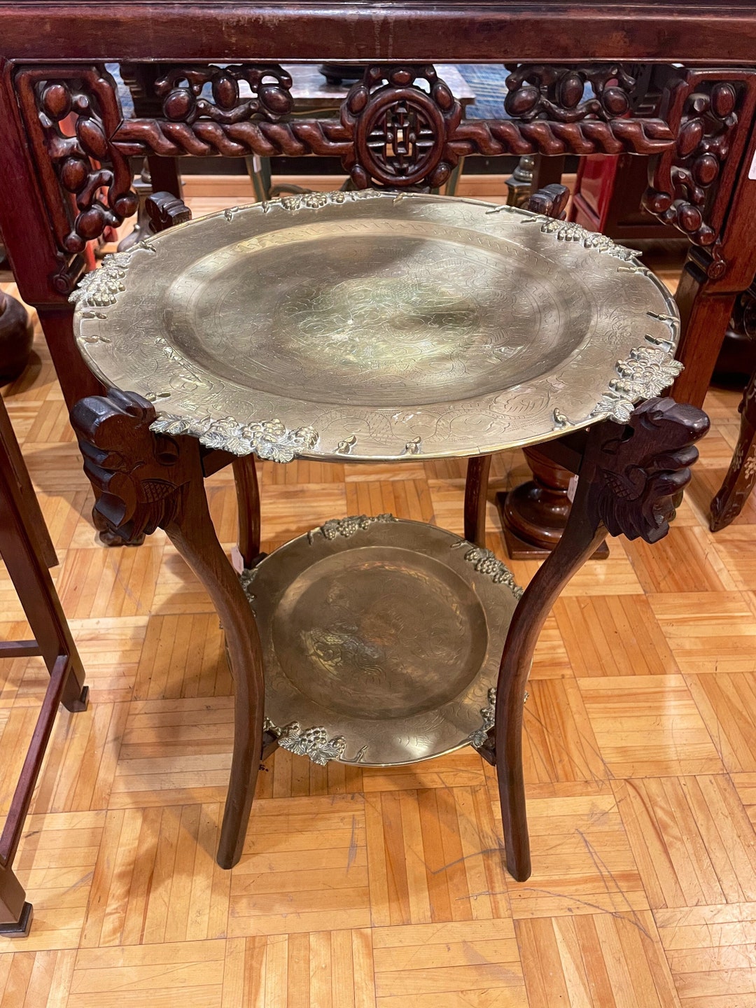 Antique Chinese Two Tiered Brass Folding Table With Engraved Trays - Etsy