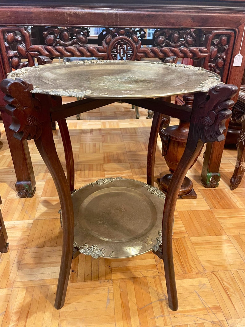 Antique Chinese Two Tiered Brass Folding Table With Engraved Trays - Etsy