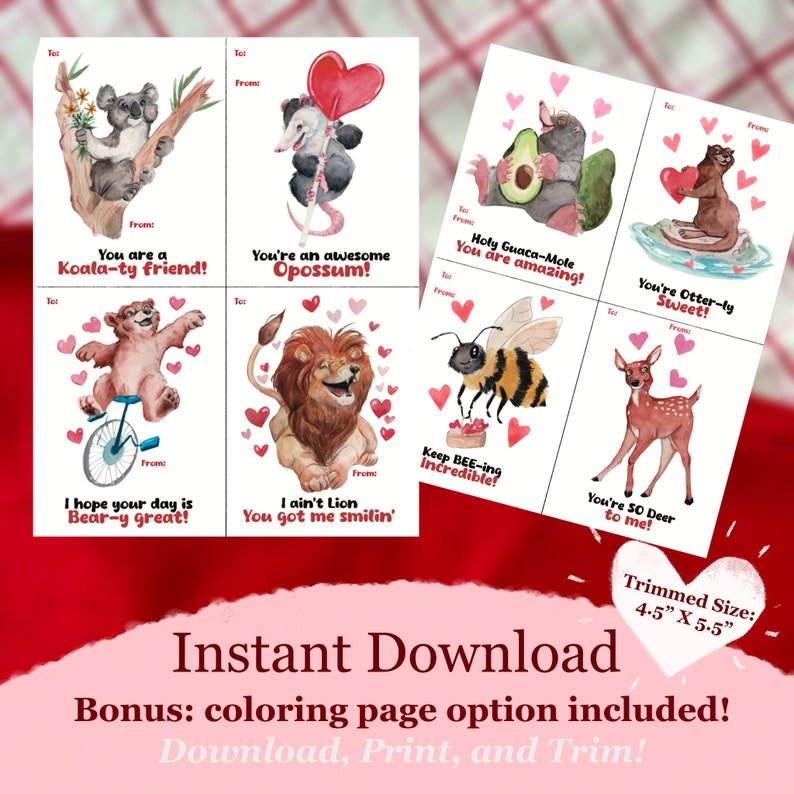 Printable Animal Valentines Day Cards, Classroom Valentines Day Cards ...