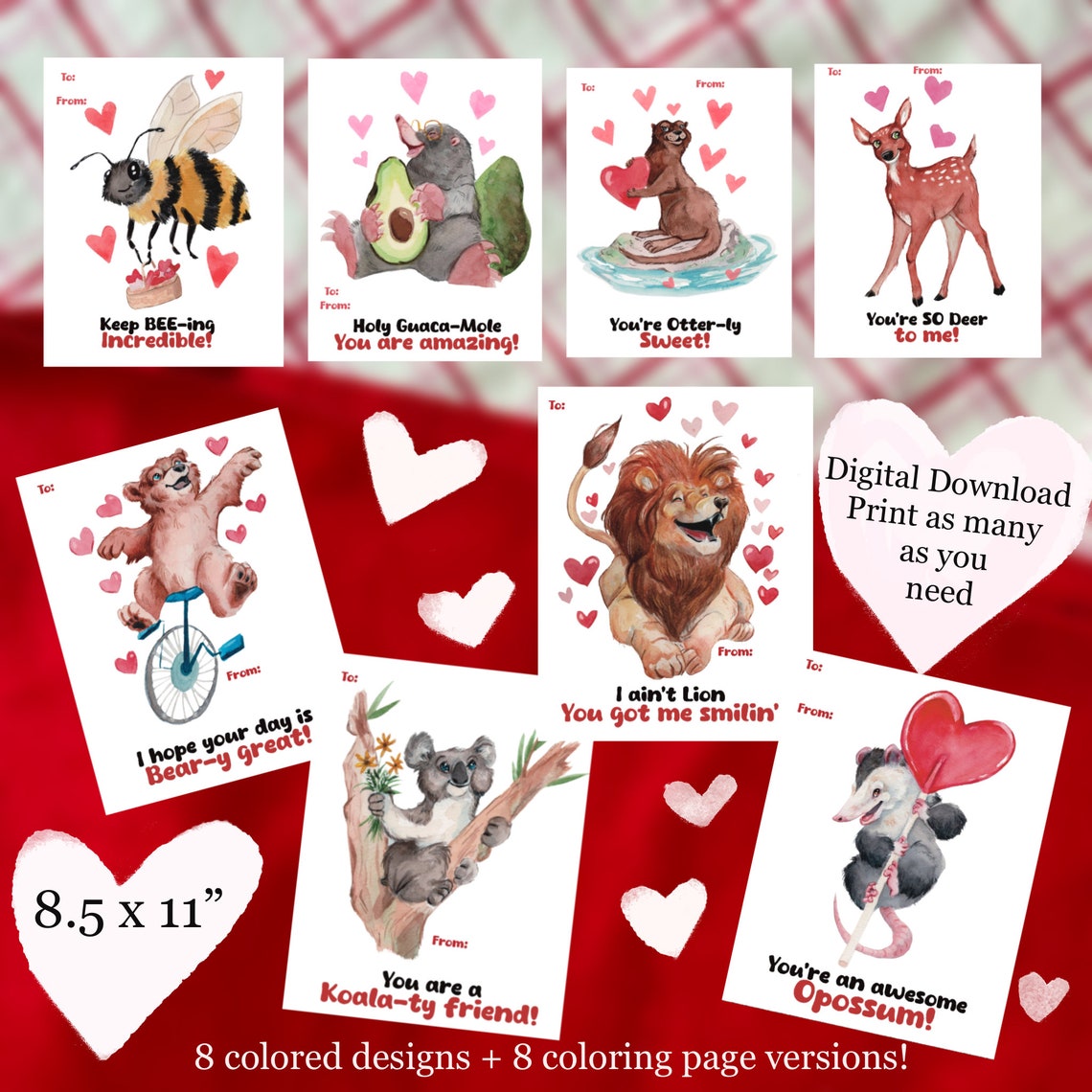 Printable Animal Valentines Day Cards, Classroom Valentines Day Cards ...