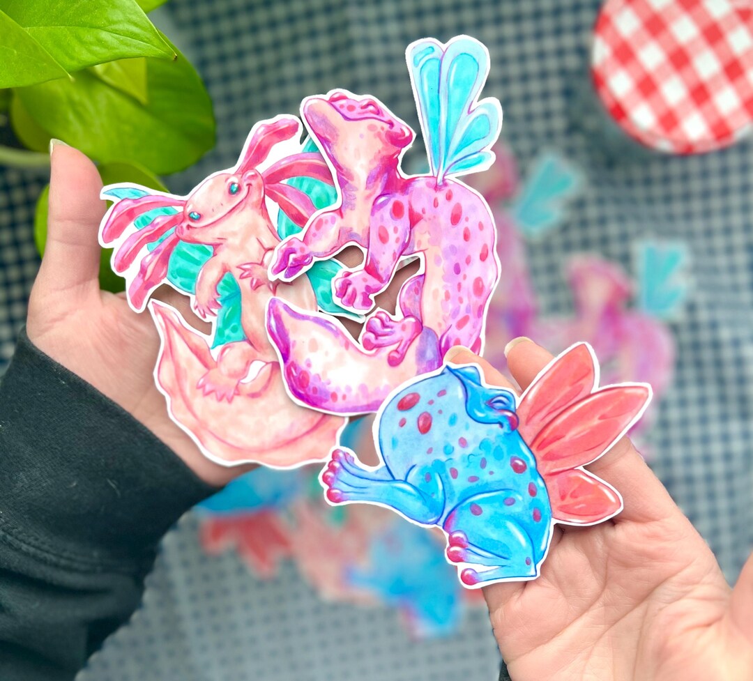 Cute Fairy Frog Gecko Axolotl Waterproof Vinyl Sticker Set | Pastel ...