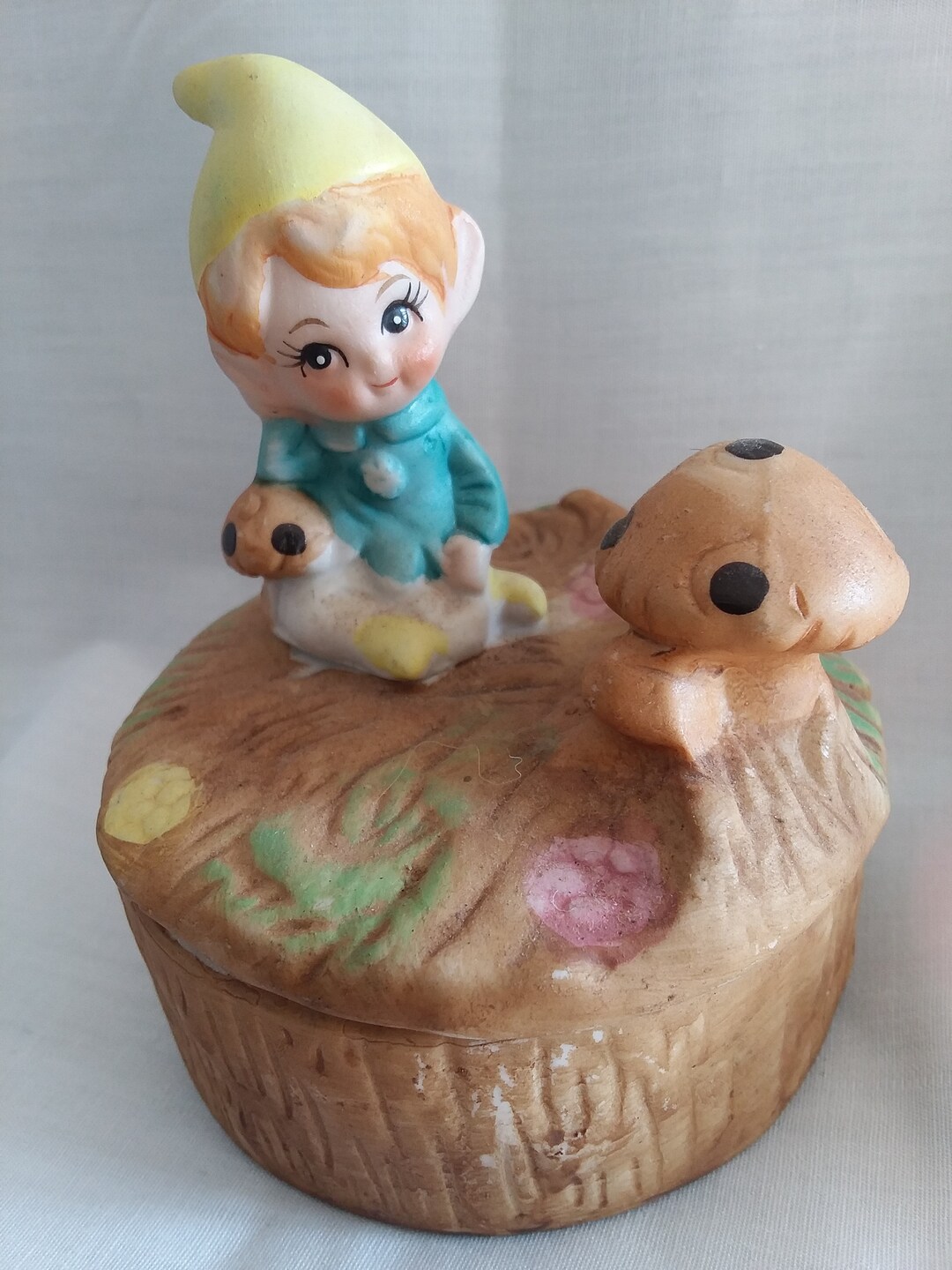 Vintage Elf Trinket Box, Homco, Elf With Mushroom - Etsy