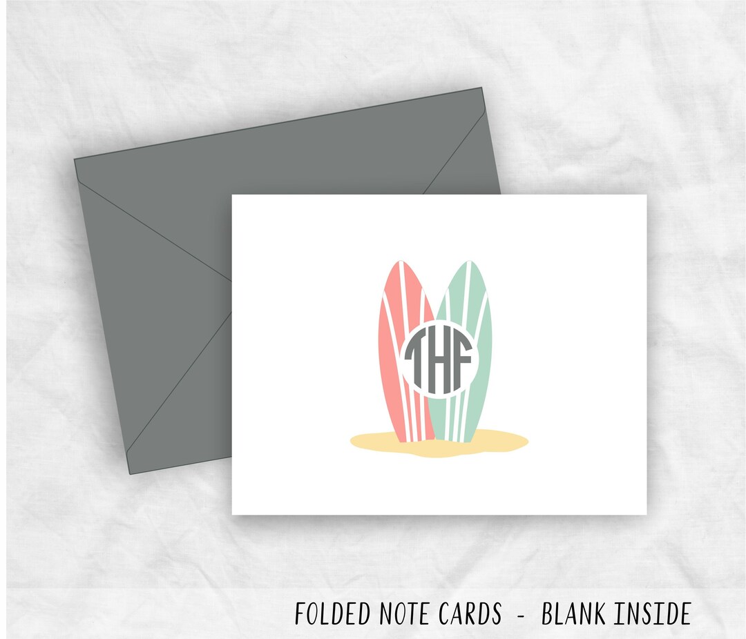 Surfboard Monogram Stationery Note Cards, Surfing Longboard Monogram ...
