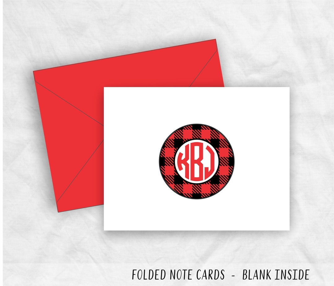 Buffalo Plaid Monogram Stationery Note Cards Custom - Etsy