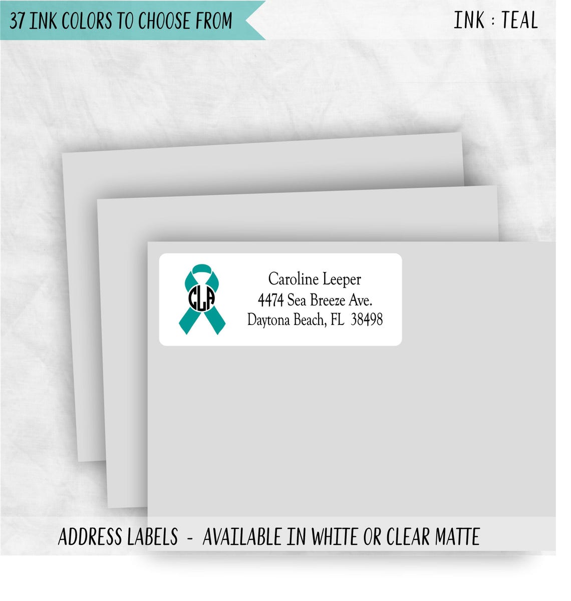 Awareness Ribbon Monogram Address Labels: Ovarian & Breast Cancer ...