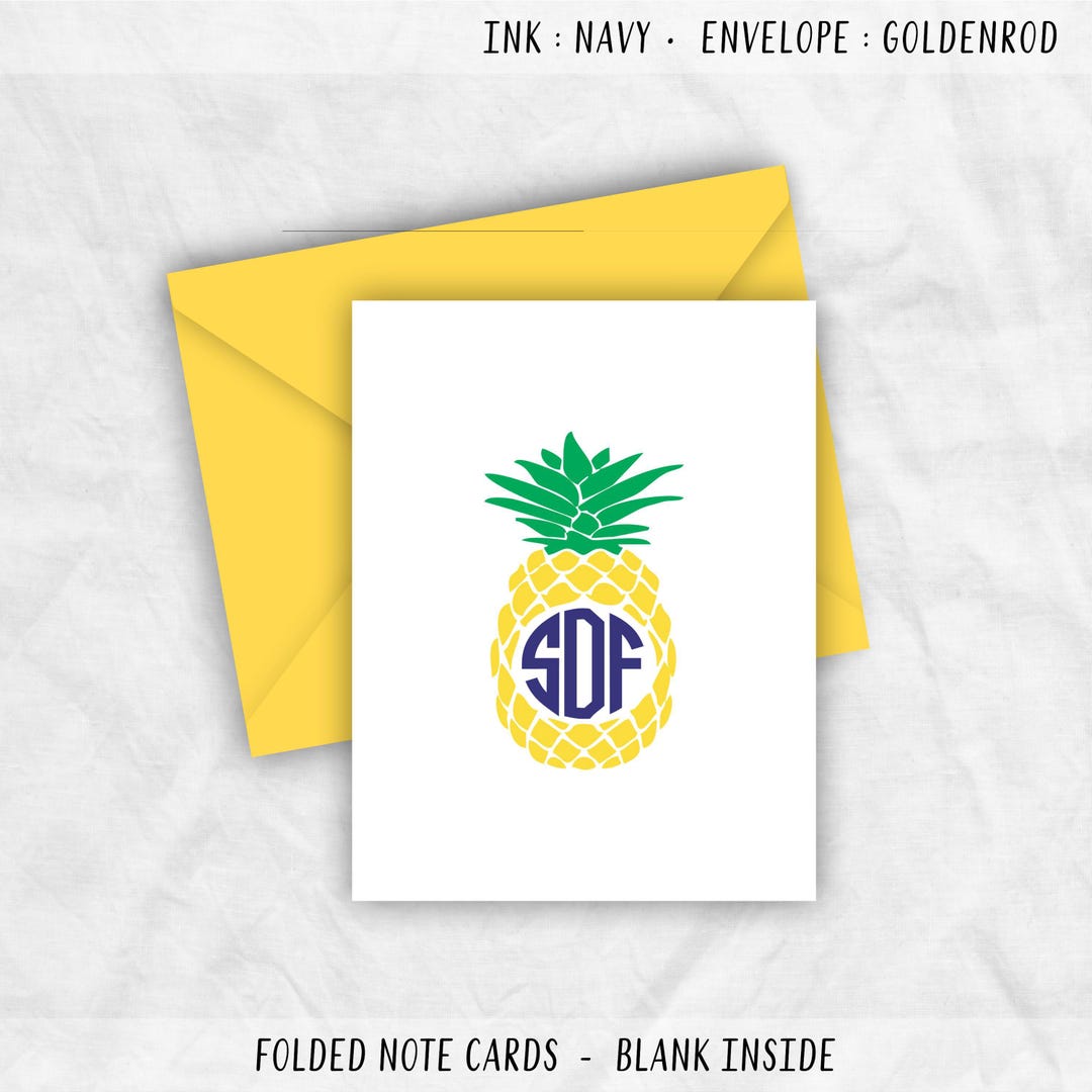 Pineapple Note Cards: Monogram Tropical Stationery Gift Set ...