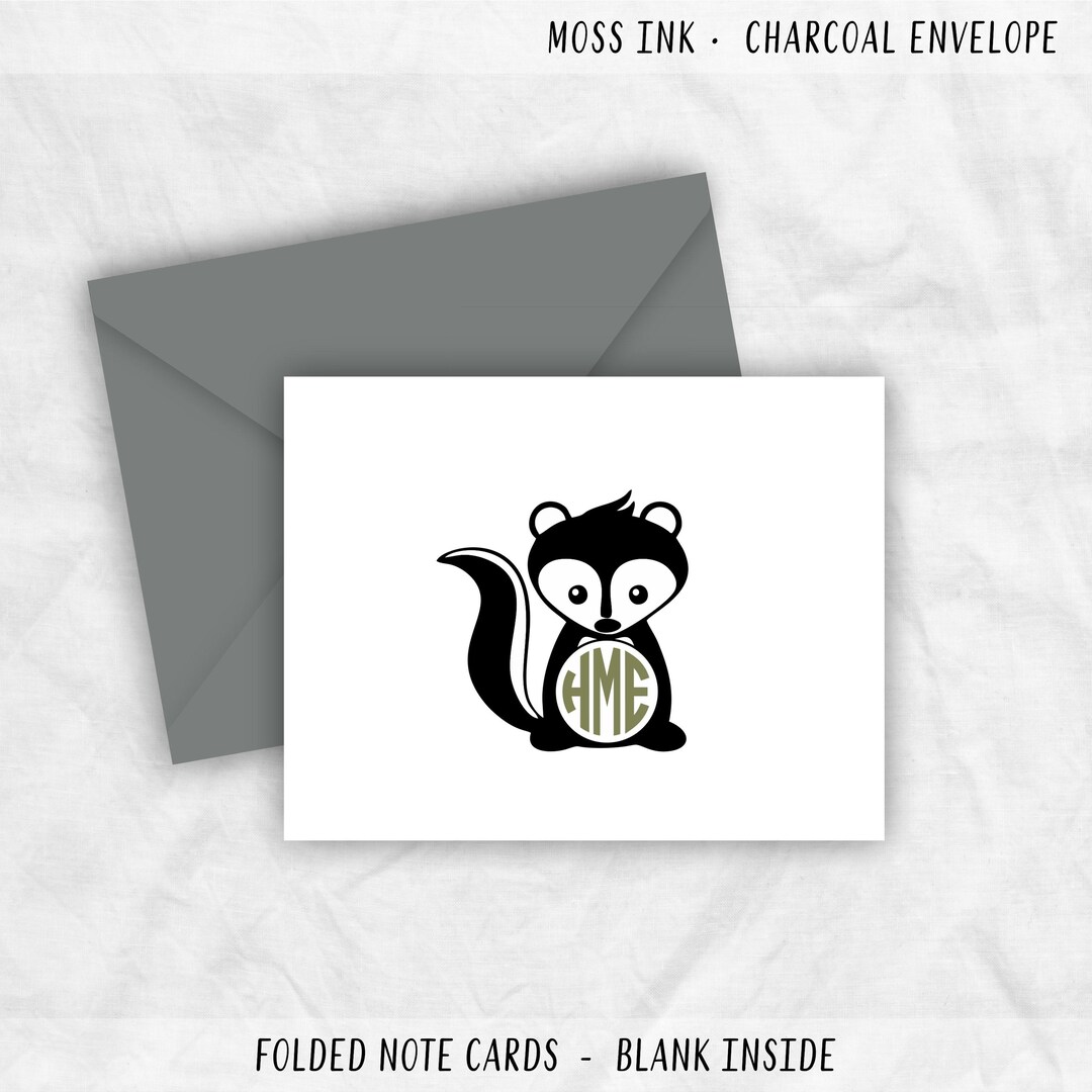 Skunk Monogram Note Cards, Woodland Baby Shower Thank You Cards, SKUNKM ...
