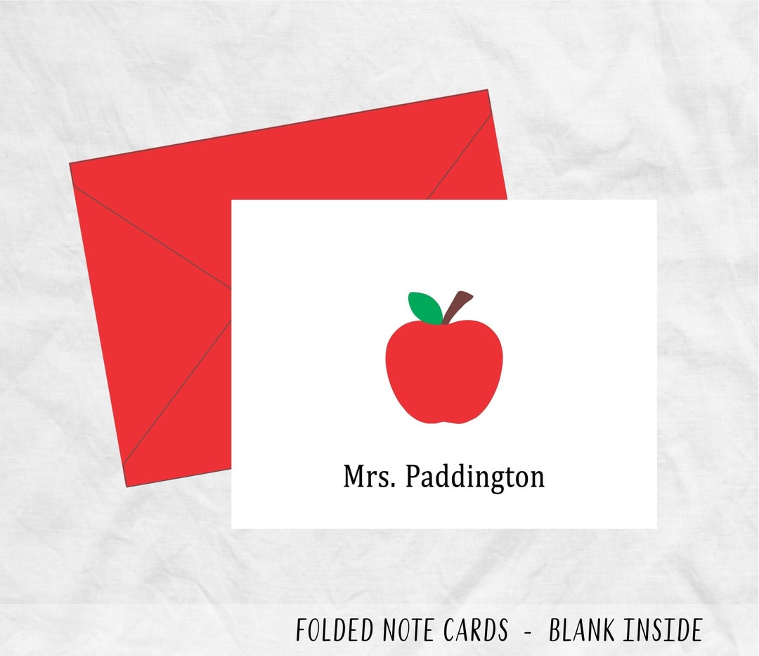 Red Apple Teacher Stationery Note Cards Gift, Custom Teacher Apple ...
