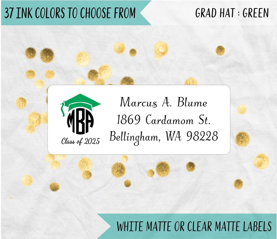 Graduation Class of 2025 Monogram Return Address Labels, White or Clear ...