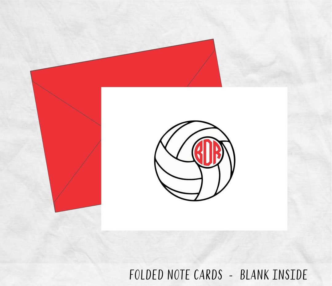 Volleyball Monogram Stationery Note Cards, Volleyball Birthday Gift ...