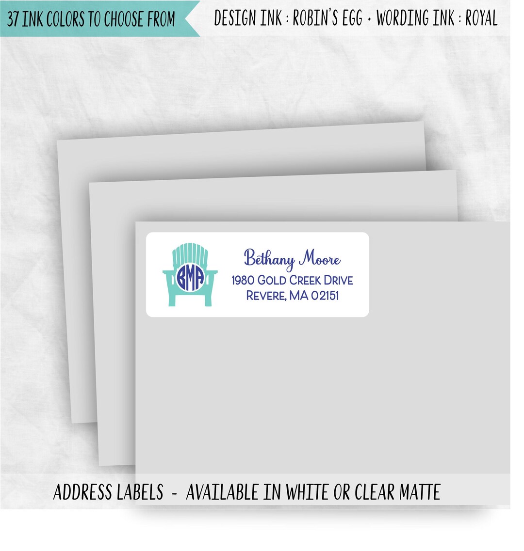 Adirondack Beach Chair Monogram Return Address Labels, Beach Wedding ...