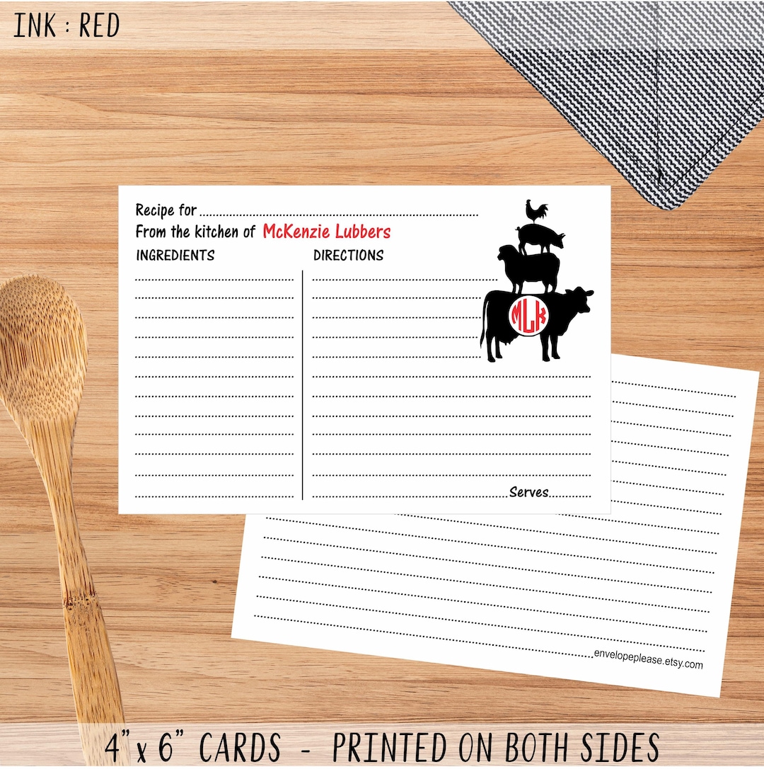 Farmhouse Recipe Cards 4x6: Stacked Animals, Custom Cook Cards - Etsy
