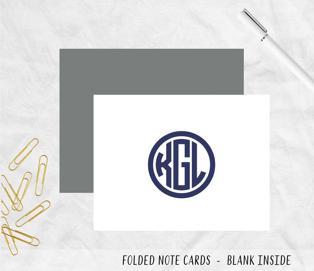 Preppy Round Monogram Folded Stationery Note Cards Gift, Circle ...
