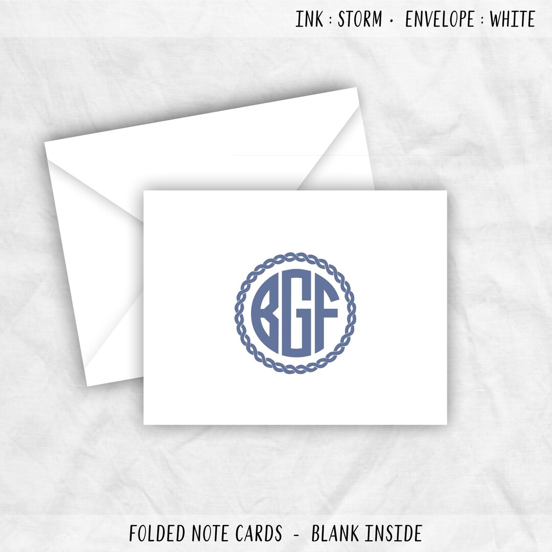 Nautical Rope Monogram Note Cards: Beach Thank You Stationery ...