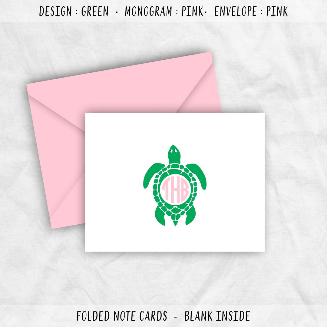 Monogram Sea Turtle Note Cards: Nautical Thank You Stationery ...