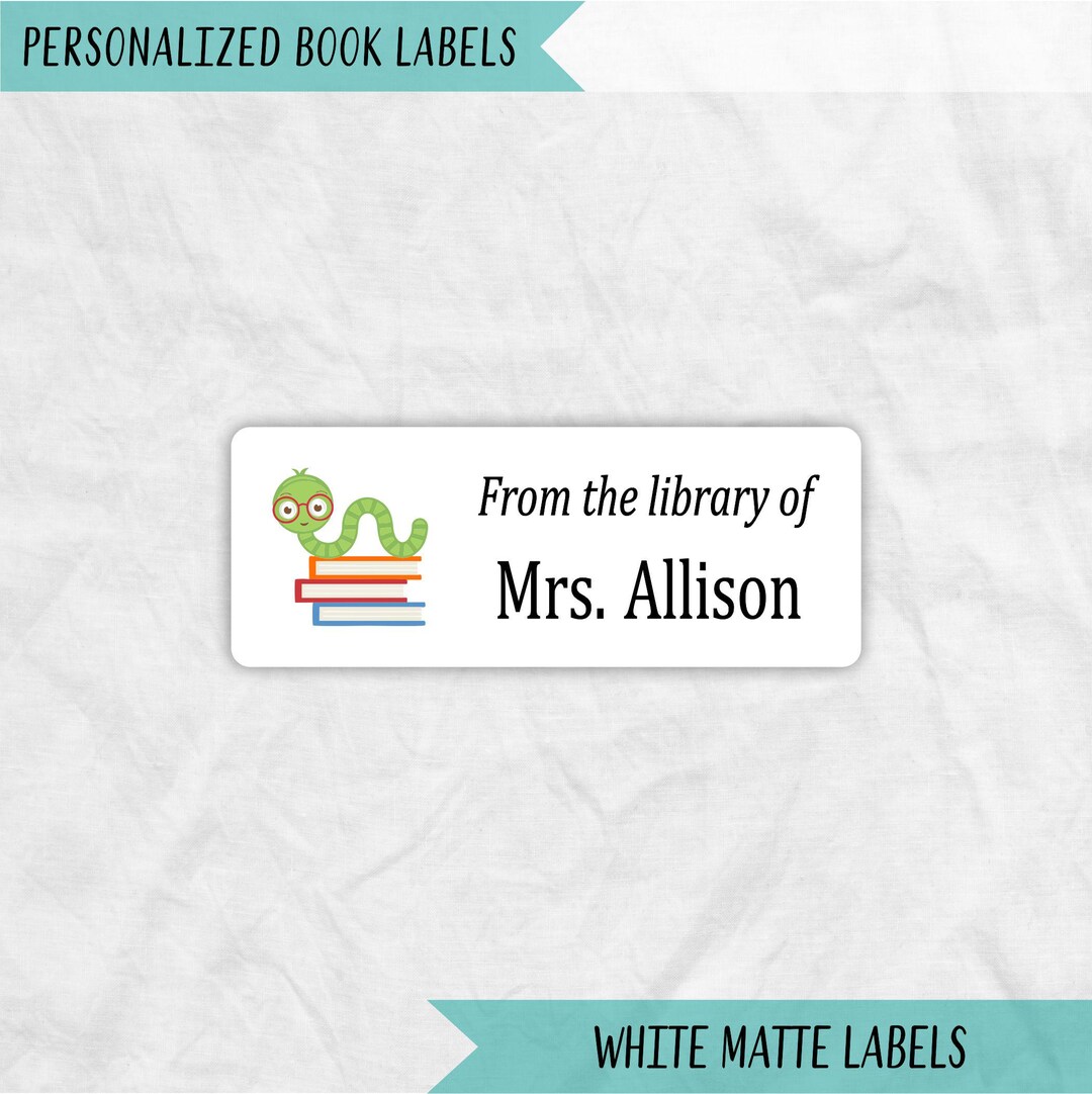 Bookworm Book Labels, Cute Teacher Bookworm on Books Stickers for ...