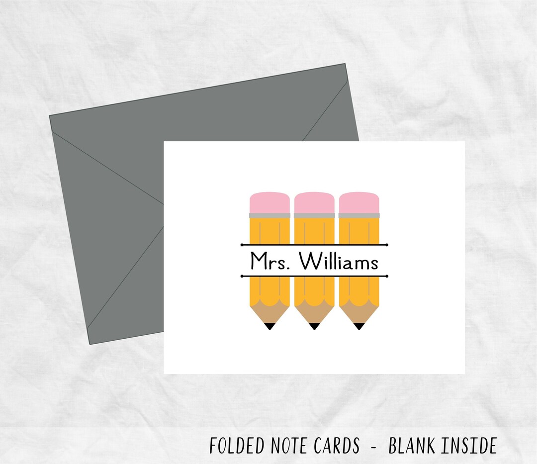 Pencil Teacher Note Cards, Custom Elementary Teacher Pencil Stationery ...