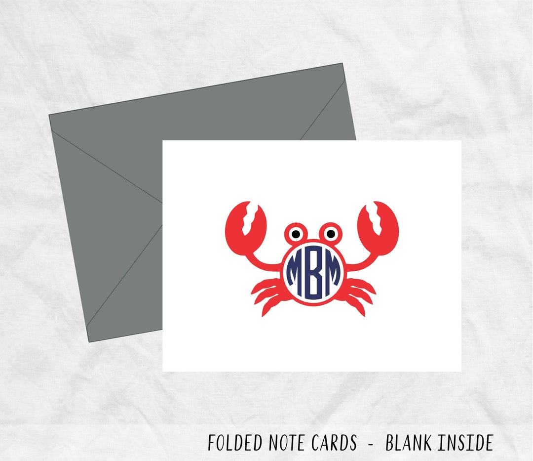 Crab Monogram Stationery Note Cards, Beach Monogram Thank You Cards ...