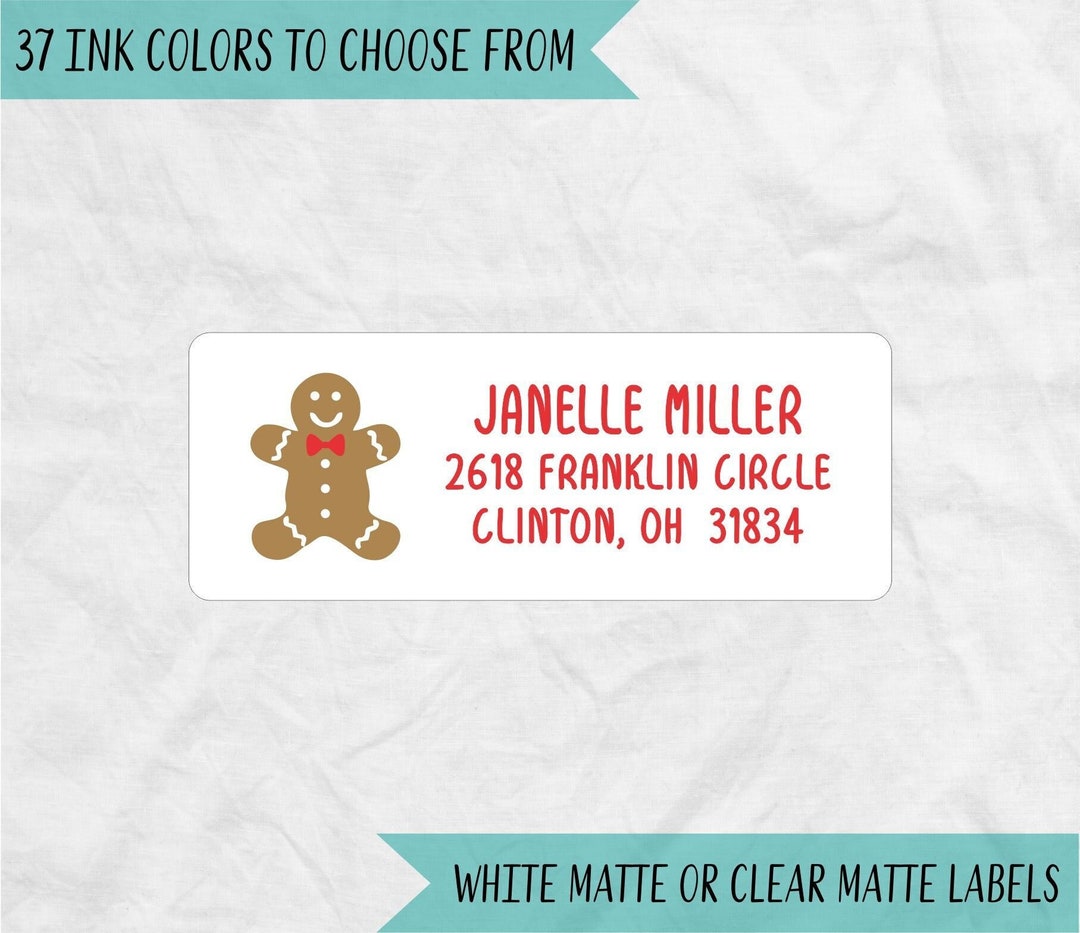Gingerbread Return Address Labels, Christmas Card Gingerbread Cookie ...