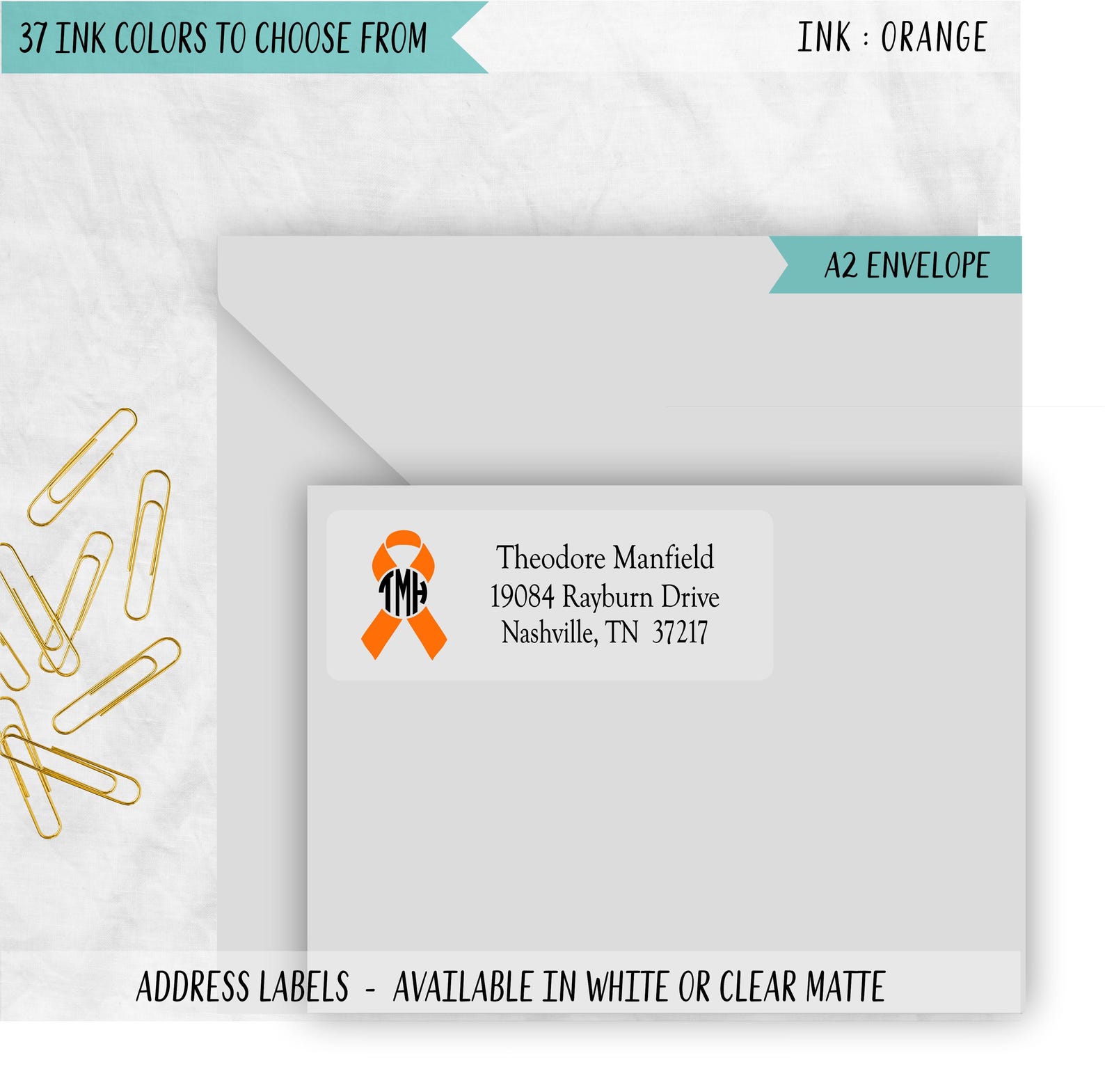 Awareness Ribbon Monogram Address Labels: Ovarian & Breast Cancer ...