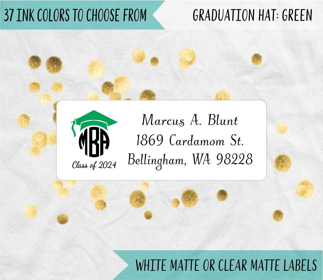 Graduation Class of 2024 Monogram Return Address Labels, White or Clear ...