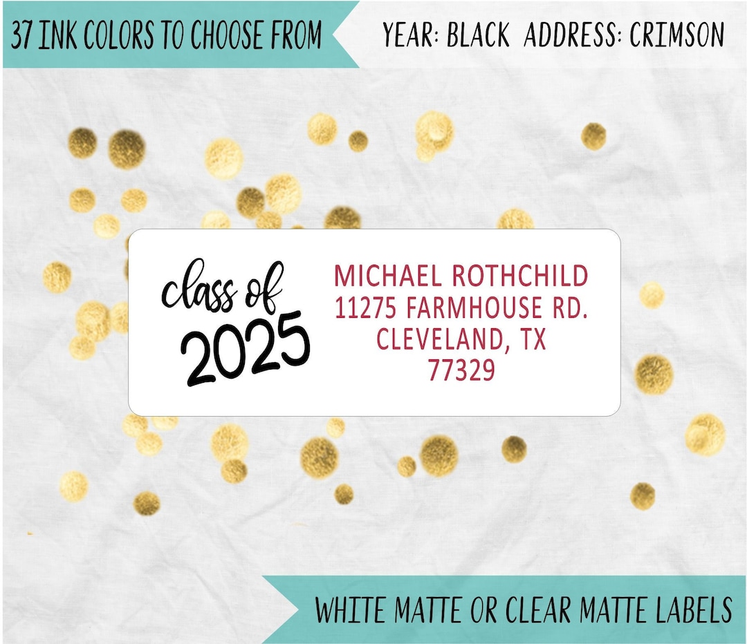 Class of 2025 Graduation Return Address Labels, Custom School College ...