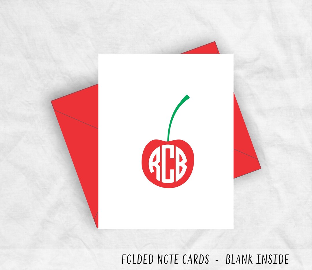 Cherry Monogram Folded Stationery Note Cards Gift, Cherry Stem Monogram ...