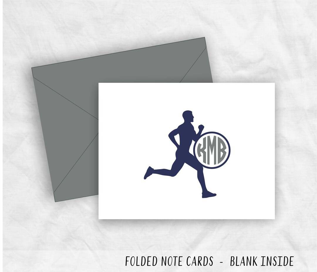 Male Runner Monogram Note Cards, Running Male Monogram Stationery Gift ...