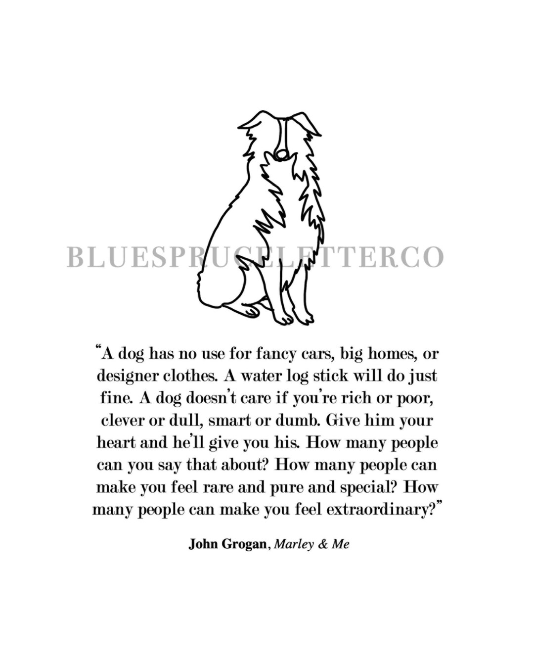 Marley & Me Quote Print / Border Collie Dog Print / Black and White ...