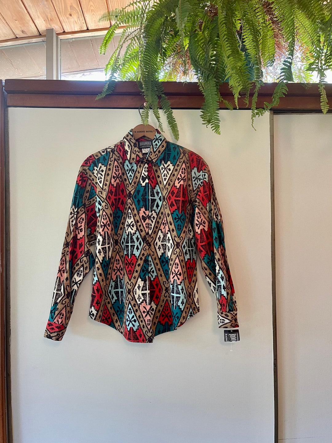 Vintage 90s Rough Rider Western Print Blouse Long Sleeve Button up ...