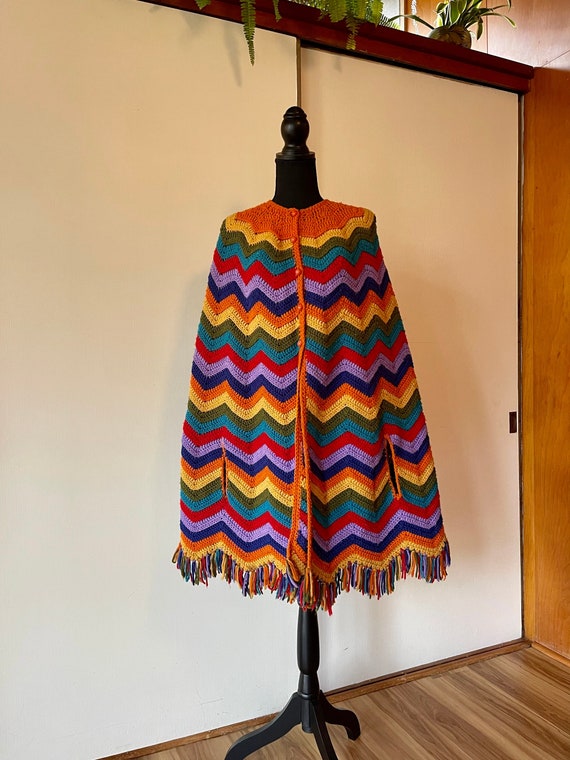 rainbow colorful floral poncho - Gem