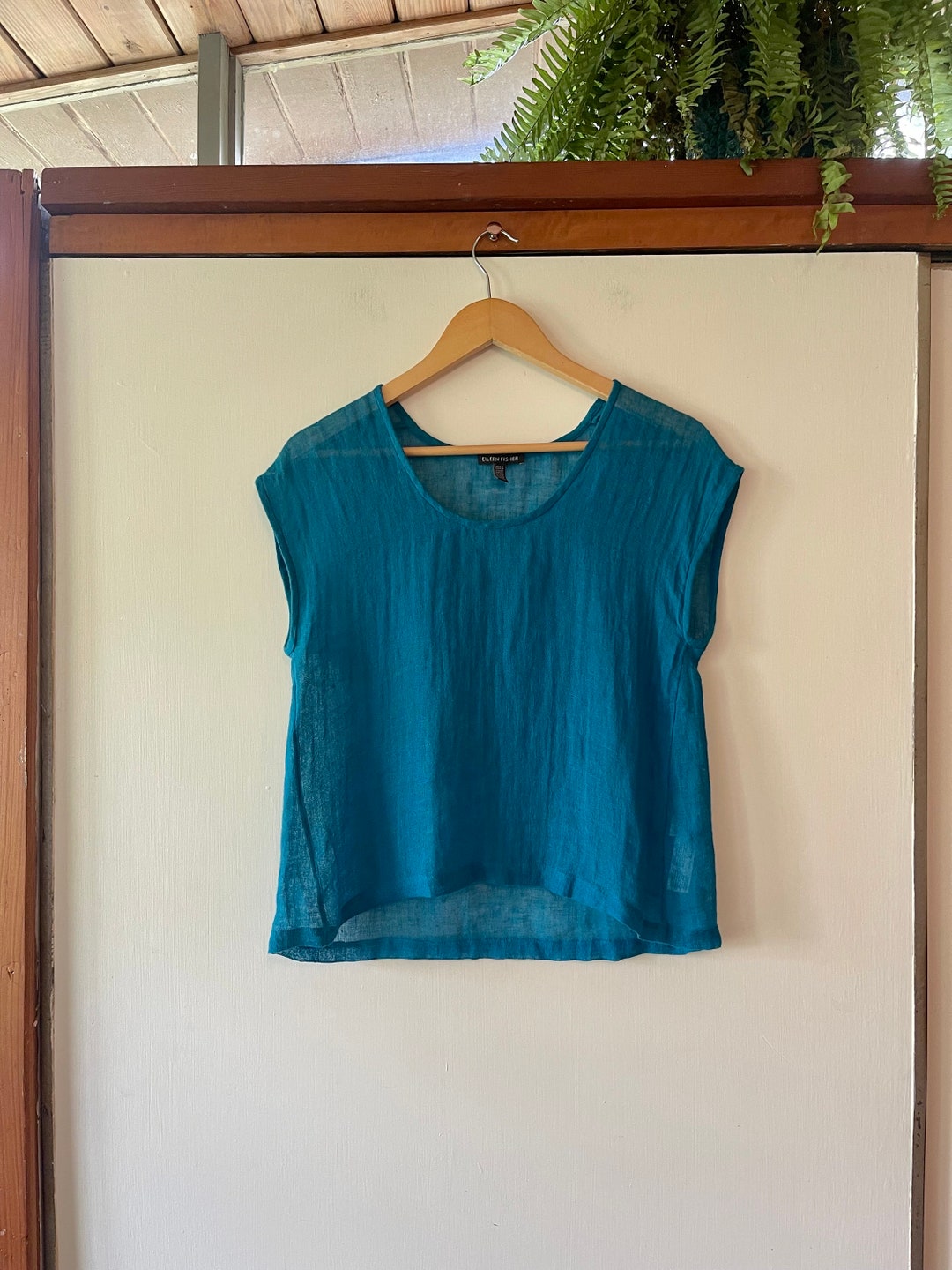 Vintage EILEEN FISHER Turquoise Linen Top Size XS Classic - Etsy