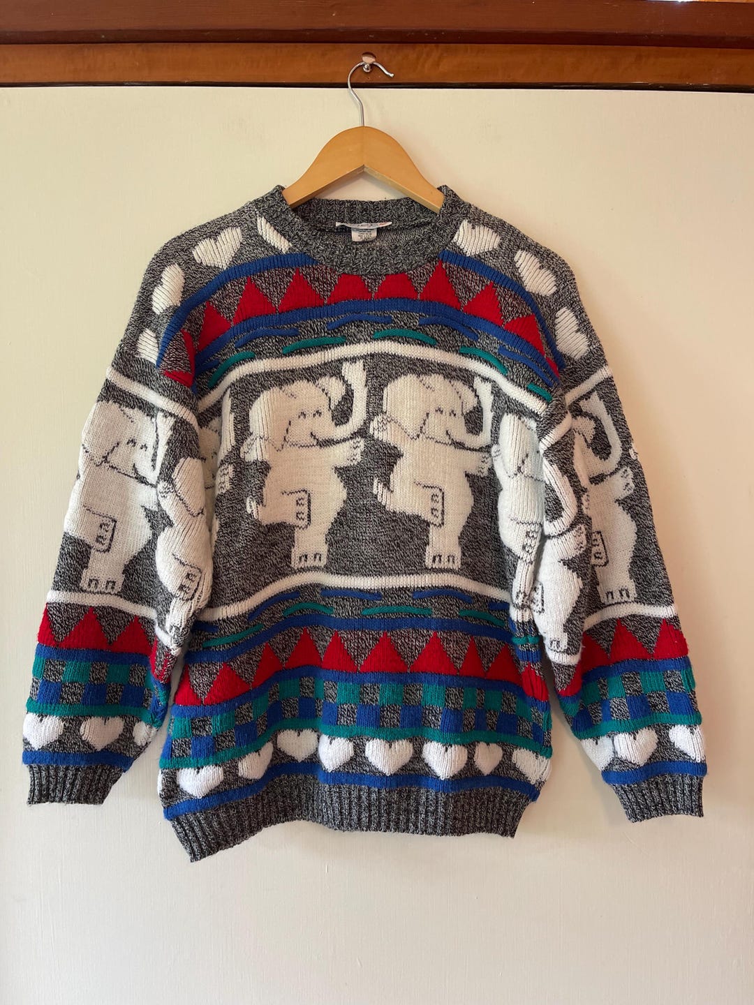Adorable Vintage 80’s Elephants and Hearts Textured Novelty Sweater - Etsy