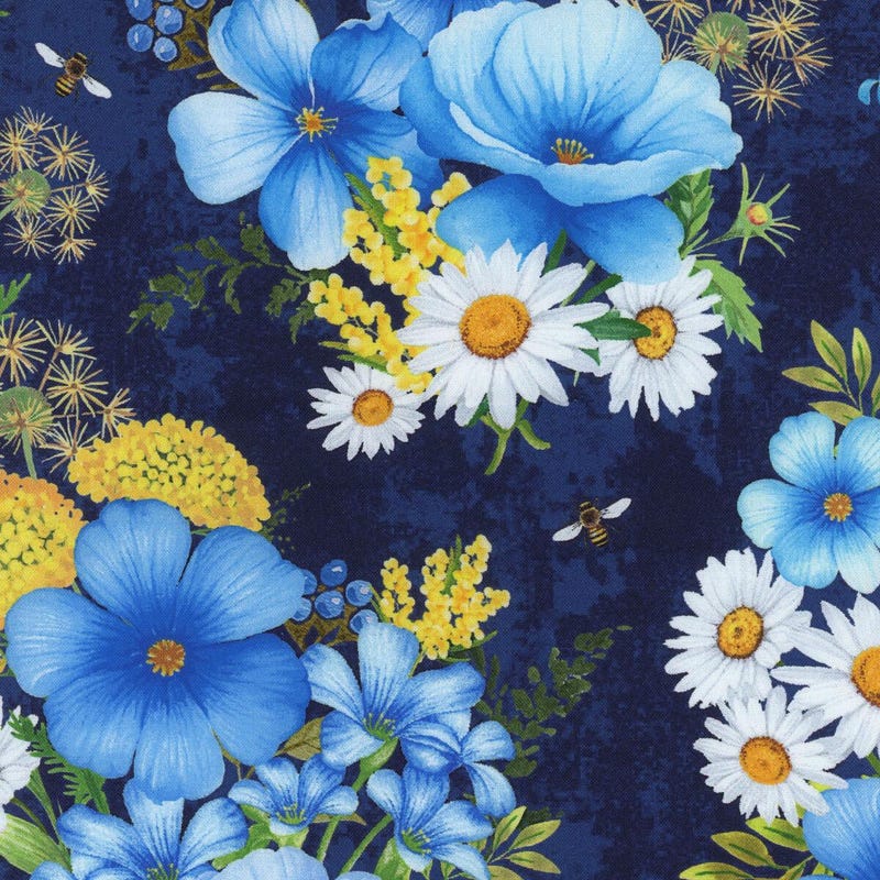 Blue Floral Fabric - Etsy