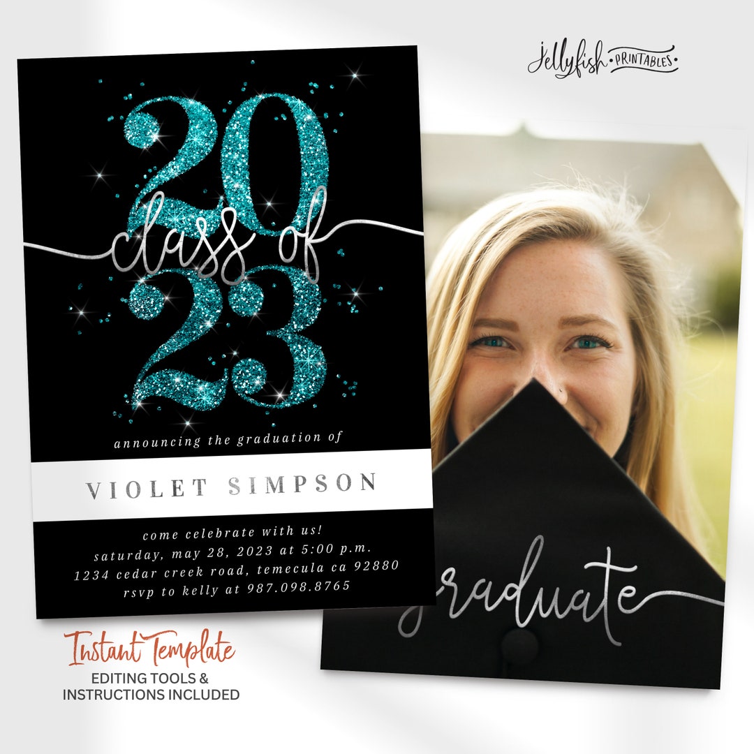 Teal Graduation Party Invitation Template Editable Graduation - Etsy