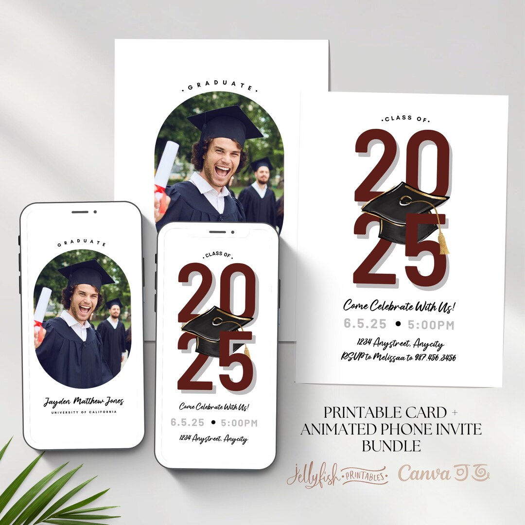 2025 Graduation Party Invitation Template Bundle | Editable Grad Card ...