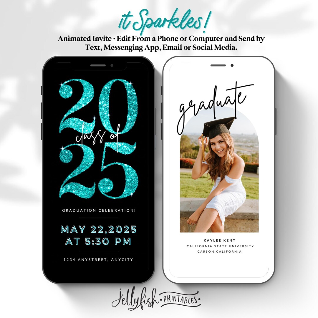 Teal Graduation Invitation Template 2025, Instant Download, Phone ...
