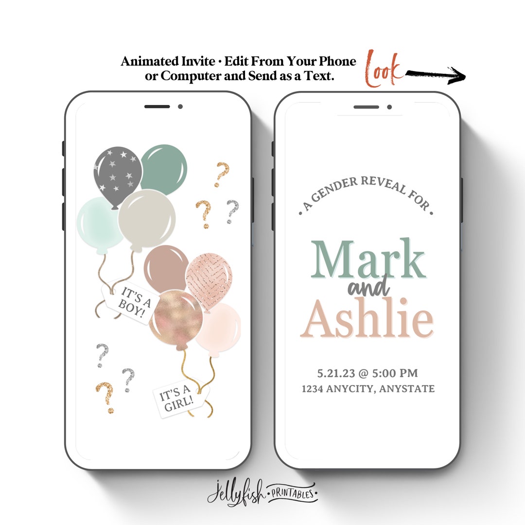 Gender Reveal Video Invitation Template Animated Invitation Instant ...