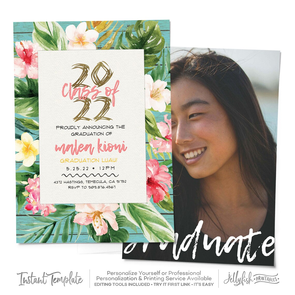 Luau Graduation Party Invitation Template Editable Graduation | Etsy