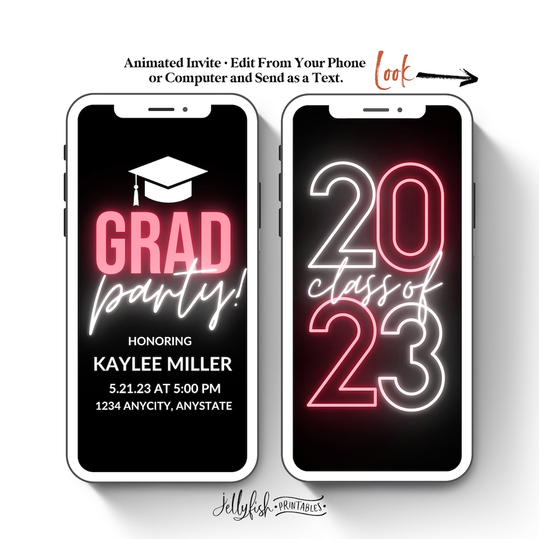 Neon Graduation Video Invitation Template 2023 Instant - Etsy