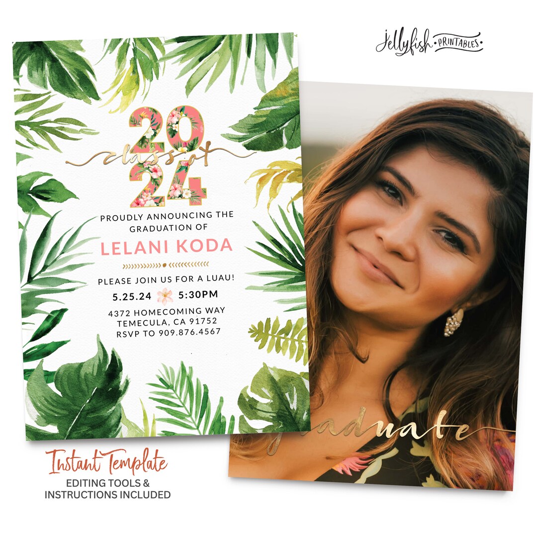 Luau Graduation Party Invitation Template Editable Graduation ...