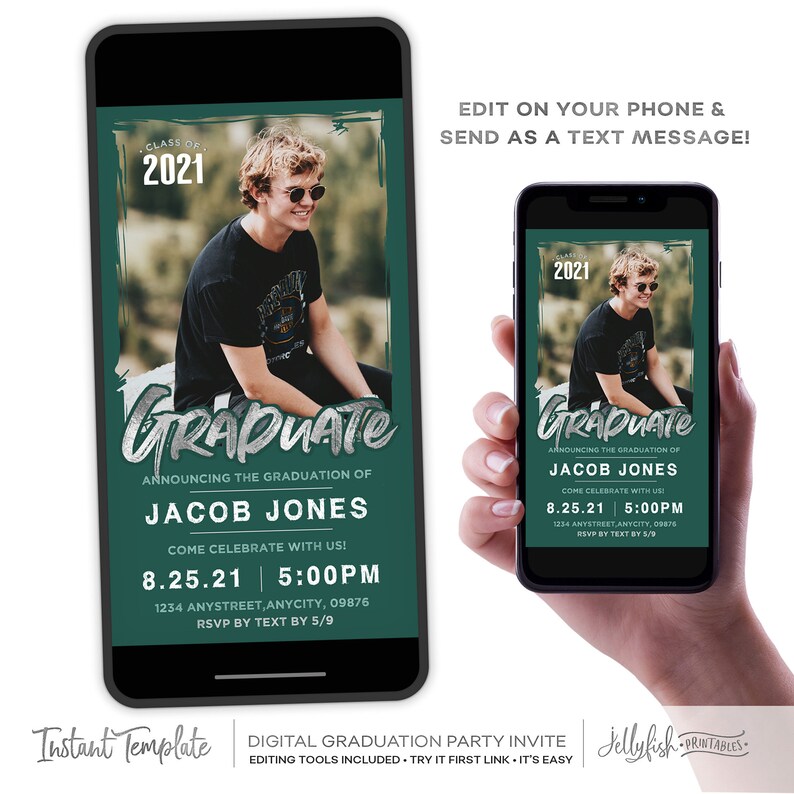 Green Graduation Text Invite Text Message Invite Graduation | Etsy