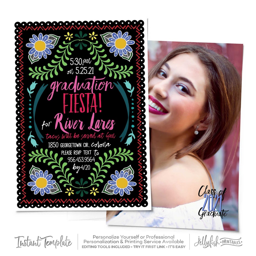 Fiesta Graduation Party Invitation Template Editable - Etsy