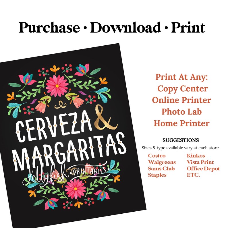 Printable Cerveza Margaritas Sign Printed Beverage Signs Party - Etsy
