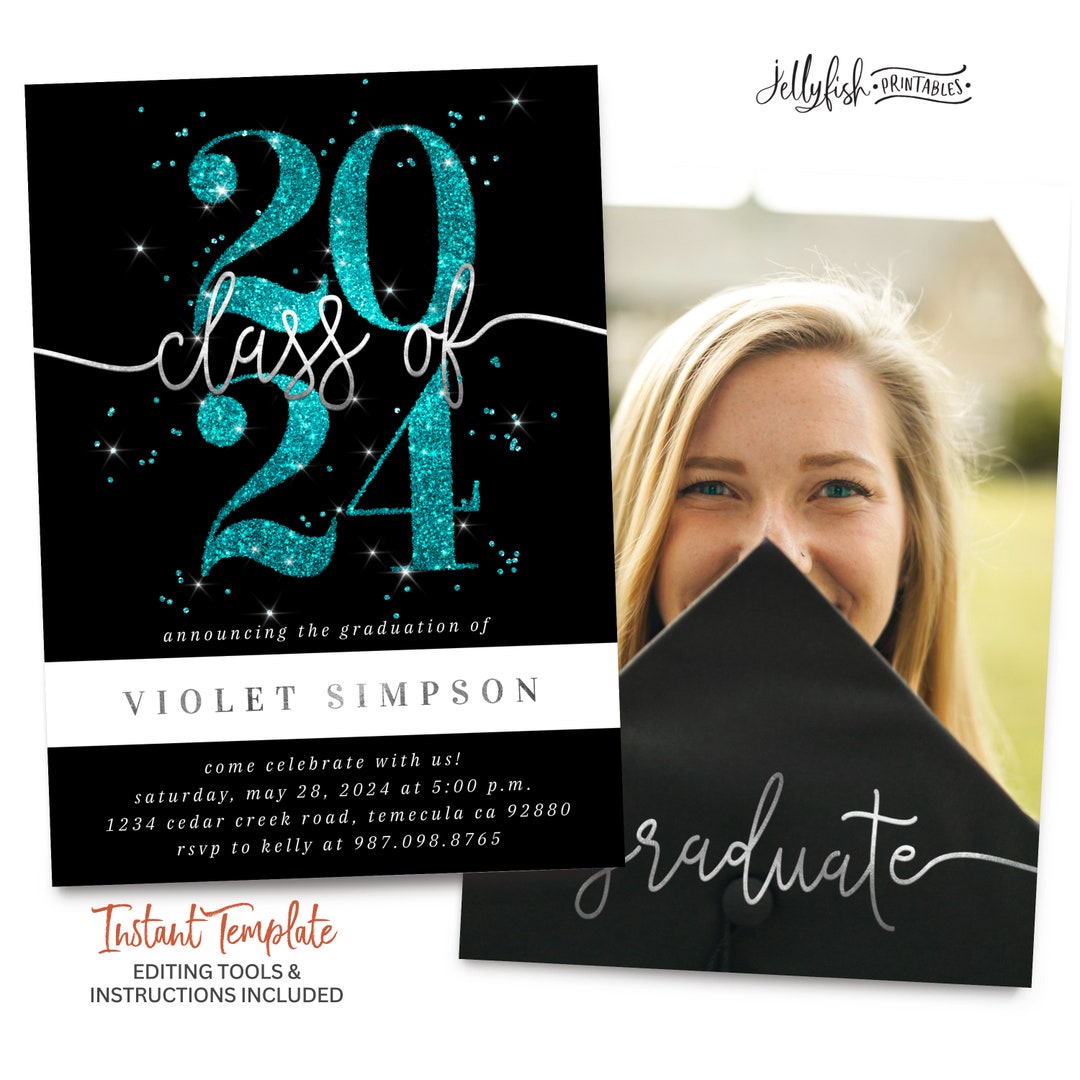 Teal Graduation Party Invitation Template Editable Graduation ...