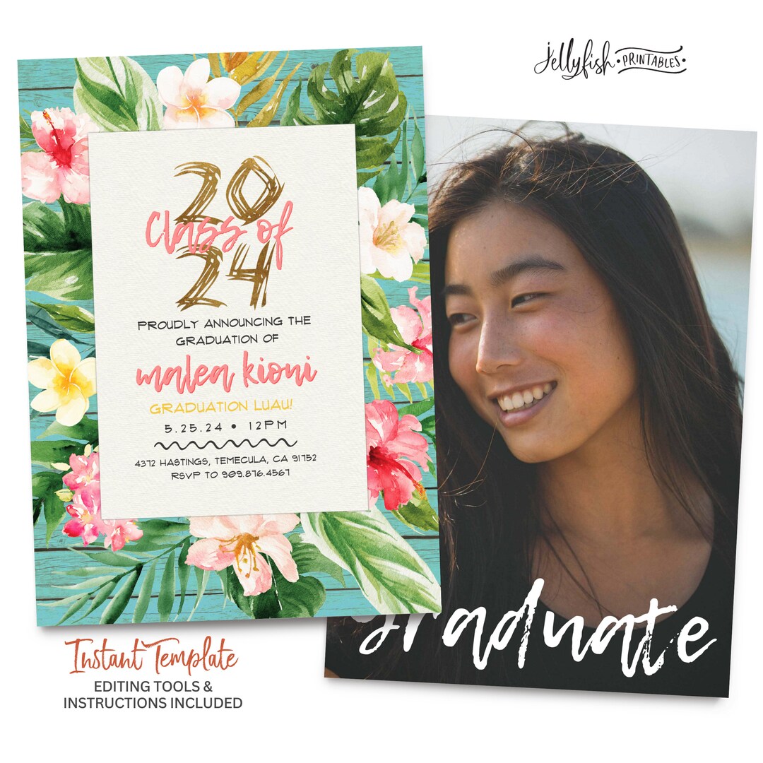 Luau Graduation Party Invitation Template Editable Graduation ...